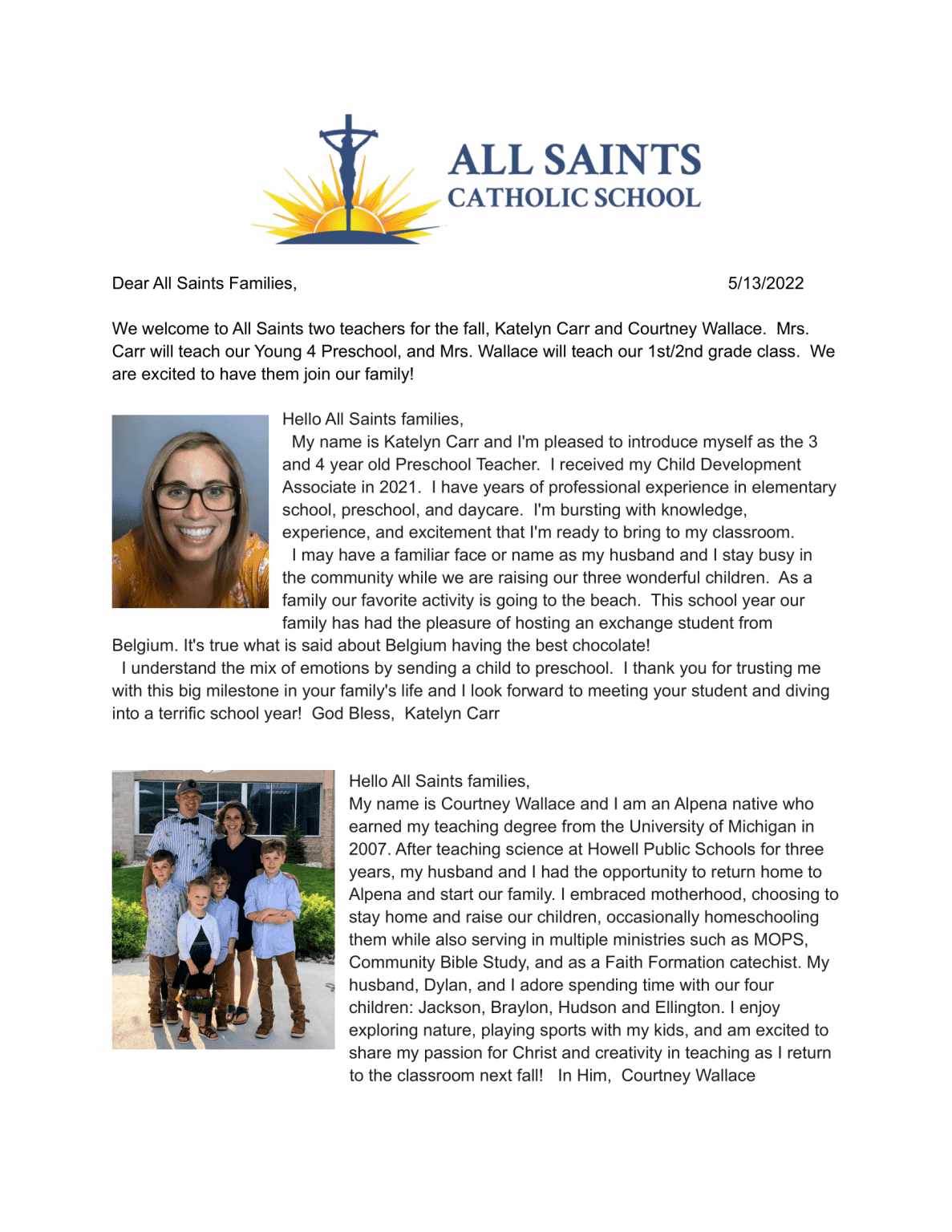 New Teachers at All Saints – All Saints Catholic Parish